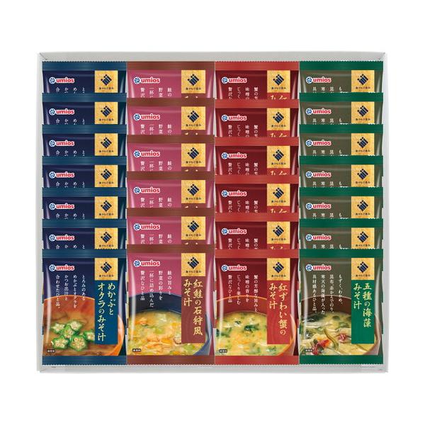 お湯をそそぐだけで、選び抜かれた具材が踊る。心温まる至福のひととき。Umios(ウミオス)ならではの海鮮具材や香り立つ出汁の風味を味わえる具だくさんのフリーズドライギフトです。■紅鮭の石狩風みそ汁×6、紅ずわい蟹のみそ汁×6、めかぶとオクラ...