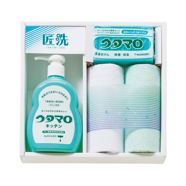 ガンコな汚れもしっかり落とす。ウタマロ洗剤で真っ白で気持ちのいい暮らし。■ウタマロ石鹸133g、ウタマロキッチン洗剤300ml、マイクロファイバークロス250×250mm×2:ポリエステル80%・ナイロン20%■箱サイズ:箱225×240×...