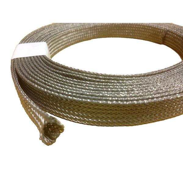 電磁波シールド　編組チューブ　約 6φ〜約 9φ用　3M巻この編組チューブは、ポリエステル長繊維に錫メッキ箔を巻いた特殊繊維を原料として、弊社編組機器にて編み込んだ製品です。導電性をもつこのチューブは、電線ケーブル等に被覆することで高いシー...