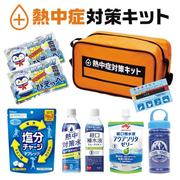 熱中症対策キット バッグ付き 夏用 熱中対策セット 工事現場 スポーツ レジャー WBGT対策 応急処置セット 屋外作業 熱中対策グッズ夏場の屋外作業やスポーツ、レジャー時に欠かせない「熱中症対策」をこれ一つでカバーできる便利なキットです。...