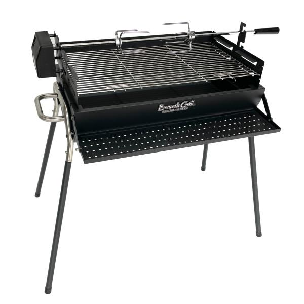 屋外専用　炭用BBQグリルバーベキューがより楽しくなる、自動回転式ロテサリーモーターセット付き（電池別売：単一形電池2本必要）便利なフロントテーブル付き　調味料やトングなどの器具、取り分けた料理などを置く事ができます！炭トレイは取り外し可能...