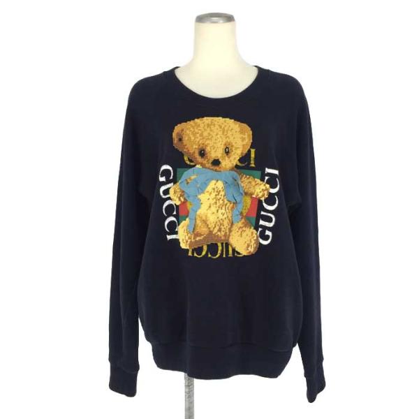 ■商品情報【管理番号】012089w【ブランド】GUCCI/グッチ【アイテム】スウェット【対象】レディース【表記カラー】ネイビー【生産国】イタリア共和国【素材】コットン【サイズ】着丈：約61.5cm身幅：約55.5cm裄丈：約88cm【付属...