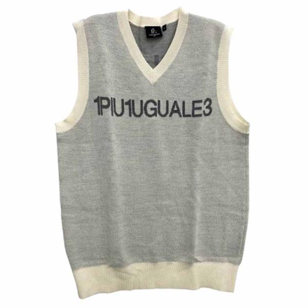 ■商品情報[商品名]1piu1uguale3 ウノピュウノウグァーレトレ GRK068 WOA018 G.KNITVEST MESSAGGIO ロゴジャカード ニット ベスト オフホワイト系 【中古】[カラー]オフホワイト系 グレー系[サイ...