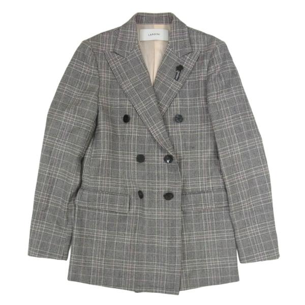 ■商品情報[商品名]LARDINI ラルディーニ 24AW 新型ブートニエール カシミヤ混 ウール チェック ダブルブレスト テーラード ジャケット【美品】【中古】[カラー]グレー系[サイズ]表記サイズ：40x 厚み約cm肩幅：約39cm着...