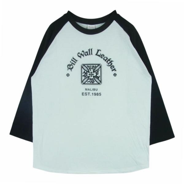 ■商品情報[商品名]BILL WALL LEATHER ビルウォールレザー マリブクロス ロゴプリント 七分袖 ラグランスリーブ Tシャツ 白系 黒系 L【中古】[カラー]ホワイト系 ブラック系[サイズ]表記サイズ：Lx 厚み約cm着丈：約...