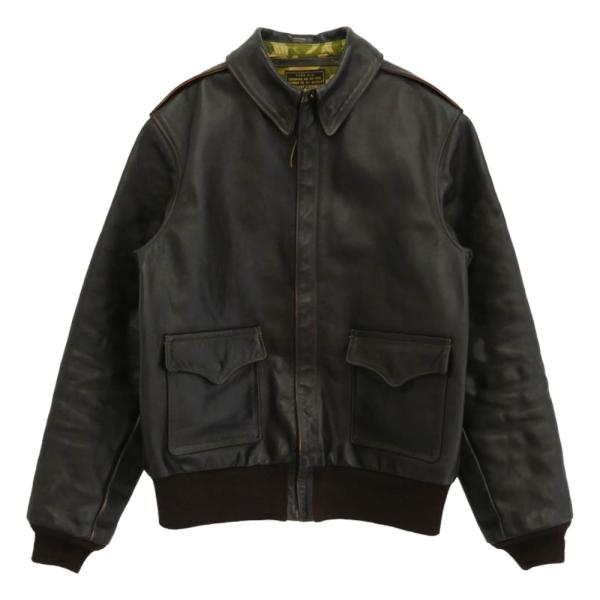 ■商品情報[商品名]The REAL McCOY'S ザリアルマッコイズ TYPE A-2 PARACHUTE CAMOUFLAGE LINING ホースハイド カモ柄 フライト ミリタリージャケット【中古】[カラー]ダークブラウン系[サイ...