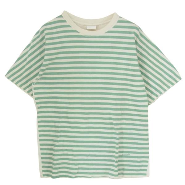 ■商品情報[商品名]GOODENOUGH グッドイナフ ボーダープリント 半袖 Tシャツ グリーン系 サイズ表記無【中古】[カラー]グリーン系[サイズ]x 厚み約cm表記サイズ：サイズ表記無肩幅：約50cm着丈：約69cm身幅：約53cm袖...