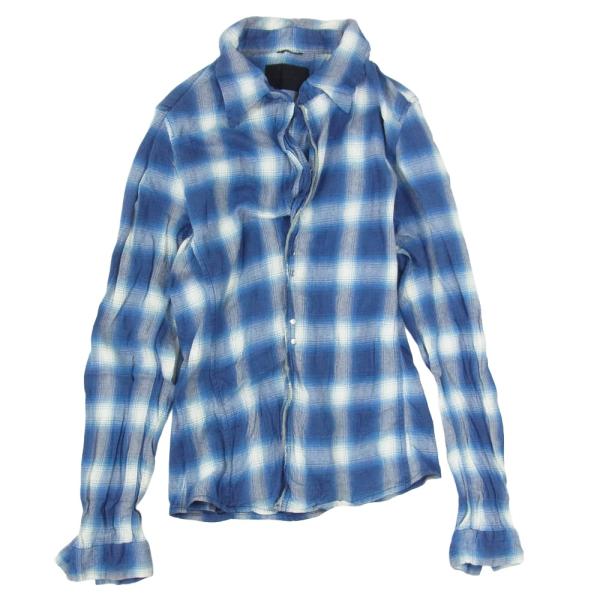 ■商品情報[商品名]junhashimoto ジュンハシモト 1061810013 WRINKLE CHECK SHIRTS 皺加工 チェック 長袖 フック シャツ ブルー系 2【中古】[カラー]ブルー系[サイズ]x 厚み約cm表記サイズ：...