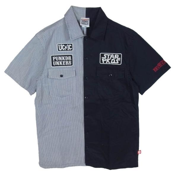 ■商品情報[商品名]PUNK DRUNKERS パンクドランカーズ STAR スター ワッペン バイカラー 切替 ワーク 半袖 シャツ ブラック系 L【中古】[カラー]ブラック系[サイズ]表記サイズ：Lx 厚み約cm肩幅：約46.5cm着丈...