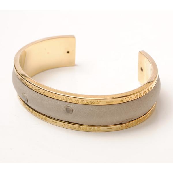 スタメーラ バングル/ブレスレットSTAMERRA バングル オーストリッチ ライトグレースタメーラより、人気の高級レザーを使用したバングルです。イタリア製の爬虫類レザーを合金に巻いたオシャレなデザインです。合金ですので曲げ次第で男女問わず...