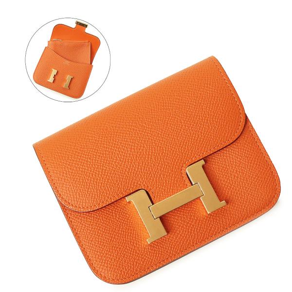 （新品・未使用品）エルメス HERMES コンスタンス スリム ポシェット ポーチ ウエストバッグ 二つ折り財布 ヴォーエプソン レザー オレンジ ゴールド金具 B刻印 箱付 HERMES（エルメス） （新品・未使用品）エルメス コンスタンス スリム
