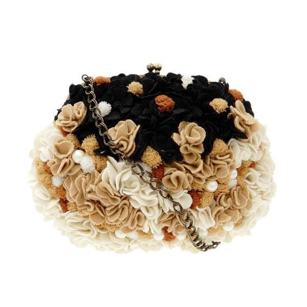 商品タイトル：dotto check フラワーモチーフ がま口 ショルダーバッグ アイボリー系 [M02850]管理番号：BR08634状態ランク：A状態詳細：一般的な使用感はありますが、使用に問題のない商品です。詳細：金具所々にスレ仕様：...