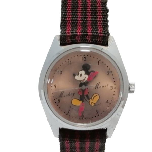 ブランド：セイコー 商品名：『ディズニータイム』　腕時計 型番：5000-7000 付属品：なし サイズ：ケース約34.5ｍｍ（リューズ含まず）腕周り14.5〜22cm カラー：ブロンズカラー文字盤　ケース（シルバー）　ベルト（レッド×ブラ...