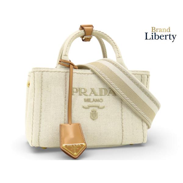 ●ブランドプラダ　PRADA●商品名CANAPA カナパ ミニ　ジャルディニエール リネンブレンド　2WAY ミニハンドバッグ　ショルダー トートバッグ　刺繍●サイズW：22cm　H：15cm　D：13cm　ショルダー最大：約120cm●仕...