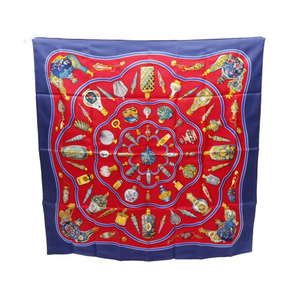 ■状態：ランクB使用感、傷、擦れ、汚れが見られます■ブランド名：HERMES（エルメス）■商品名：カレ90 Qu importe le flacon スカーフ    ■カラー：ネイビー系 / レッド系 / マルチカラー■素材：シルクシルク■...