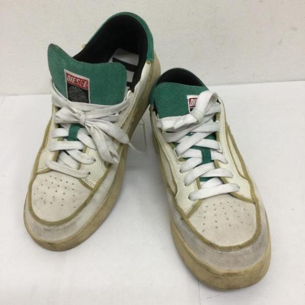 メーカー：ディーゼル / DIESEL形状：スニーカー / スニーカーサイズ：表記サイズ：27.0cmカラー：白 / ホワイト、緑 / グリーン柄 / パターン：素材：商品状態：使用感があり、汚れやダメージがあるお品物です。※程度・状態に関...