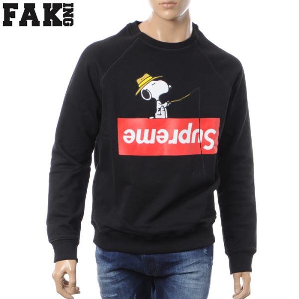 フェイキング FAKING クルーネックスウェット メンズ FAK065 ブラック■商品説明話題の某有名ストリートブランドと誰もが知っている国民的大人気キャラクターをデザインに落とし込んだパロディ要素たっぷりなスウェット。パロディだからこそ...