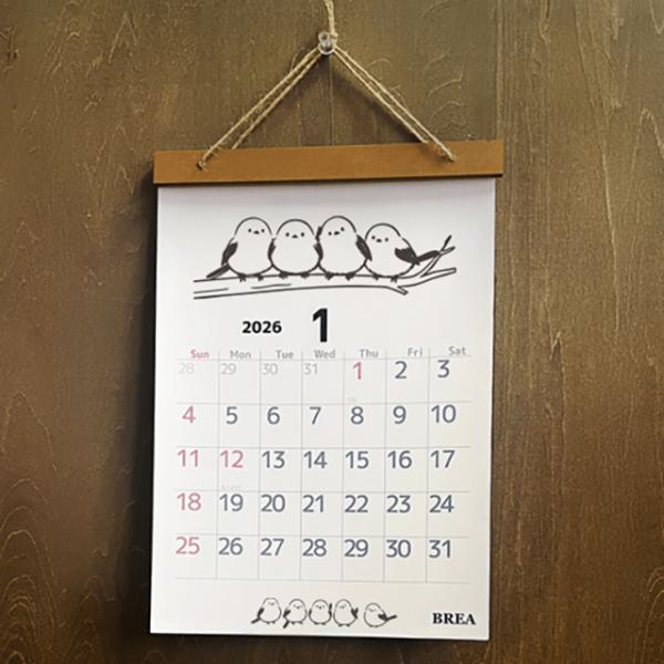 BREAの 2026年 A4 カレンダーかわいいシマエナガのイラスト入り（12枚同じデザインです）■商品サイズ　A4サイズ