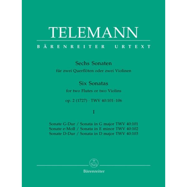 Georg Philipp Telemann：Sechs Sonaten Heft 1 fur zwei QuerFloten oder zwei Violinen op. 2 テレマン：6つのソナタ op. 2 第1巻■出版社：Baren...