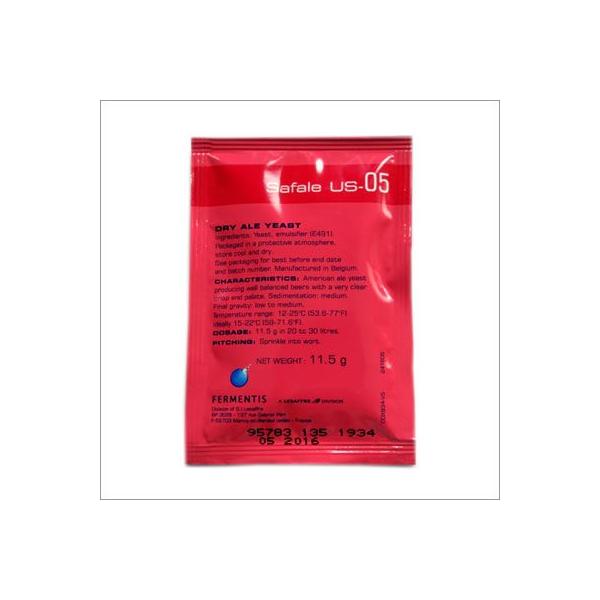 アメリカンエールイースト-SAFALE US-05 11.5g上面発酵のエールイースト　Safale US-05軽い口当たり、クリアーで泡持ちの良いアメリカンスタイルのビールに　当店では破瓶などの危険を避けるため26度付近を保ち10日以内で...