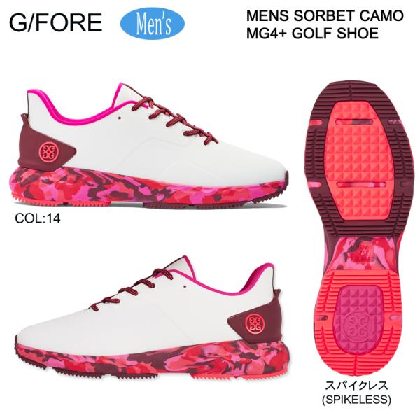 G/FORE（ジーフォア） MENS SORBET CAMO MG4+ GOLF SHOEMG4+シリーズのスパイクレスシューズ。のこぎり型のハイブリッドソールを2パーツにすることで滑りを極限に制御して安心安定の接地感覚を実現。軽量な快適さ...