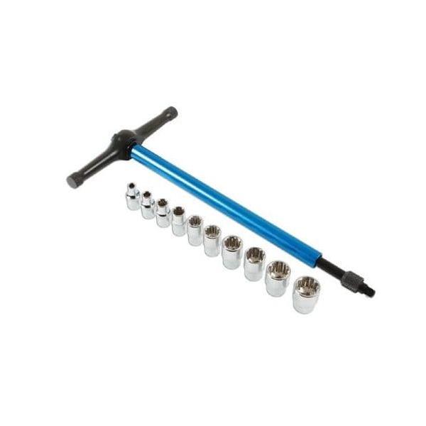 Alldriveソケットのサイズ。4, 5, 6, 7, 8, 9, 10, 11, 12, 13mm。ラチェット式Tハンドル（回転スリーブ、ロック機能、1/4 "Dアダプター付き）。Alldriveソケットは、メートル、AF、スプライン、...
