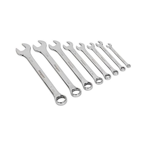 ドロップフォージクロムバナジューム鋼コンビスパナ。耐食性に優れたニッケルクロームメッキを施し、焼き入れを行いました。完全研磨の鏡面仕上げ。オープンエンドと12ポイント WallDrive (R)リングの組み合わせ。サイズ - Whitwor...