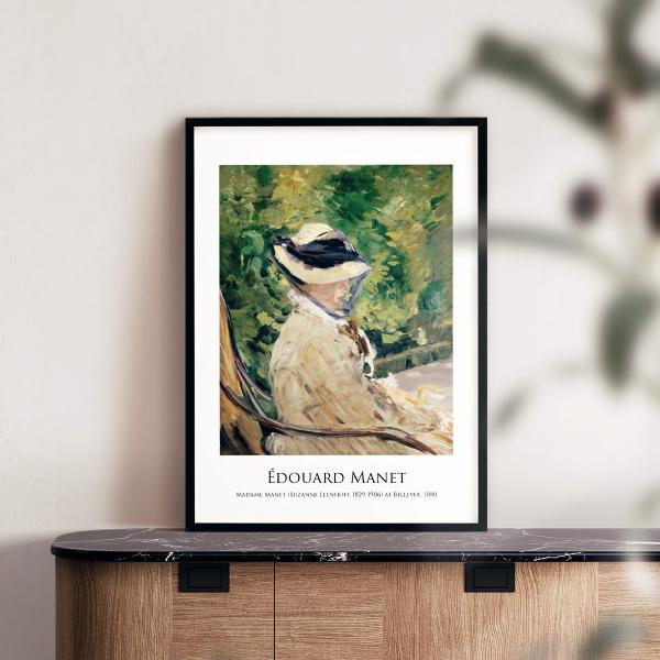 1880年に描かれた、エドゥアール・マネの絵画「Madame Manet (Suzanne Leenhoff, 1829-1906) at Bellevue（ベルビューのマダム・マネ）」をデザインしたアートポスターです。お部屋やオフィスを鮮...
