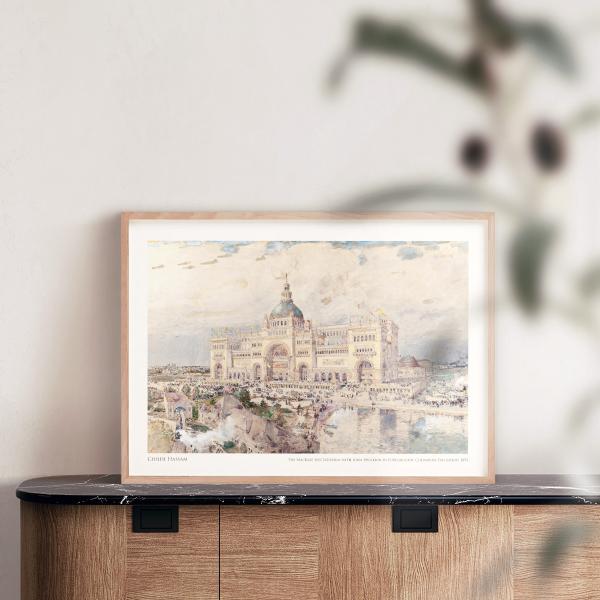 チャイルド・ハッサムの絵画「The MacKaye Spectatorium with Iowa Pavillion in Foreground, Columbian Exposition (1893)」をデザインしたアートポスターです。お...