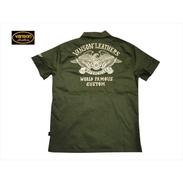 『Vanson・バンソン』から、2020年夏物新作、NVSS-2002 刺繍＆ワッペン イーグル＆フライングスター ストレッチツイル 開襟 半袖シャツのご紹介です。素材に綿６５％、ポリエステル３５％のSOLOTEX素材(優れた形態回復・軽快...