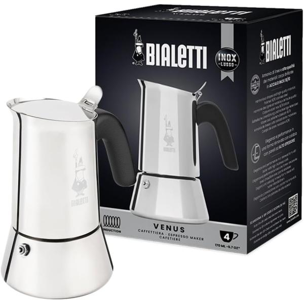 BIALETTI ビアレッティ エスプレッソメーカー ヴィーナス 4カップ用 直火式 IH対応 0007254 マキネッタ コーヒーメーカーBialetti-ヴィーナスIH、コンロコーヒーメーカー、あらゆるタイプのコンロに対応、ステンレスス...