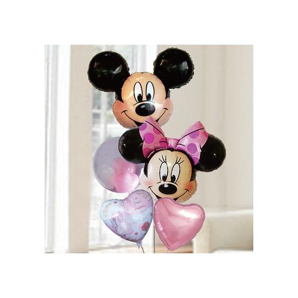 ６９ｃｍ×５３ｃｍのミッキーマウスと７１ｃｍ×５８ｃｍのミニーマウスのバルーンと「Ｈａｐｐｉｌｙ　Ｅｅｖｅｒ　Ａｆｔｅｒ」（ずっとお幸せに）とプリントのウエディングバルーン（４５ｃｍ）、ピンクのハート型バルーン（４５ｃｍ）と透明バルーンに小...