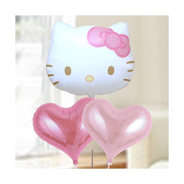 可愛いキティちゃんのバルーン（４５ｃｍ）とパステルピンクとライトピンクの色違いのキュートなハート型バルーン（３５ｃｍ）のとっても可愛いバルーンブーケです。メッセージカードと一緒に、結婚式やお誕生日のお祝いにバルーン電報を贈ってみてはいかがで...