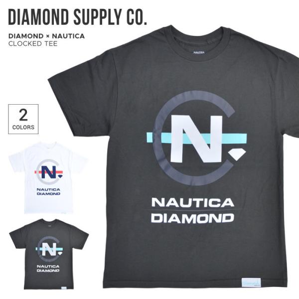 DIAMOND SUPPLY Co. (ダイヤモンド サプライ) × NAUTICA (ノーティカ) CLOCKED TEE 半袖 Tシャツ カットソー トップス メンズ S-XL ブラック ホワイトアメリカ直営店買付の本物/正規品サイズ（...