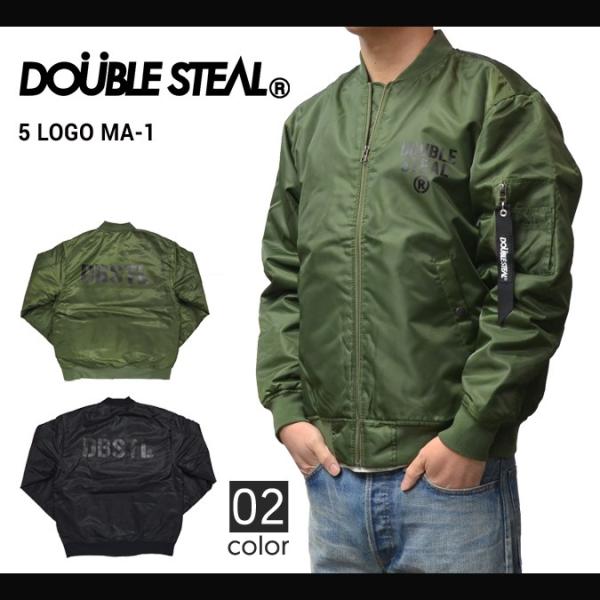 DOUBLE STEAL BLACK (ダブルスティール ブラック) 5 LOGO MA-1 JACKET フライトジャケット ミリタリージャケット メンズ ストリート ナイロンジャケット アウター日本正規代理店商品サイズ（平置cm）Mサイ...