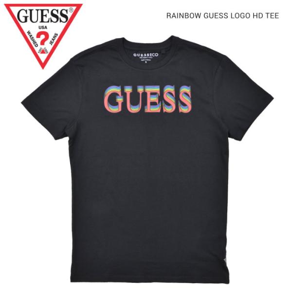 GUESS (ゲス) Tシャツ SS BSC RAINBOW GUESS LOGO TEE 半袖 カットソー メンズ S-XL ブラック日本正規代理店商品サイズ（平置cm）Sサイズ　着丈67cm 身幅46cm 袖丈(肩上から)19cm 肩幅...