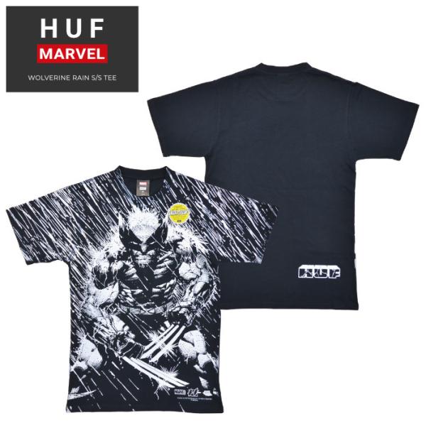 HUF × MARVEL (ハフ × マーベル) Tシャツ WOLVERINE RAIN S/S TEE 半袖 カットソー トップス メンズ S-XL ブラック コラボアメリカ直営店買付の本物/正規品サイズ（平置cm）Sサイズ　着丈68cm...