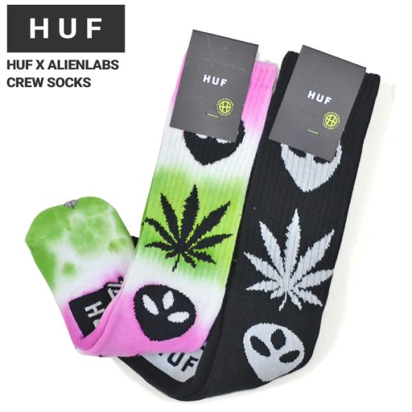 HUF × ALIENLABS (ハフ × エイリアンラボ) ソックス ALIENLABS CREW SOCKS 靴下 スケートソックス クルーソックスアメリカ直営店買付の本物/正規品サイズ/ワンサイズ(約25cm〜27cm)アメリカ、カリ...