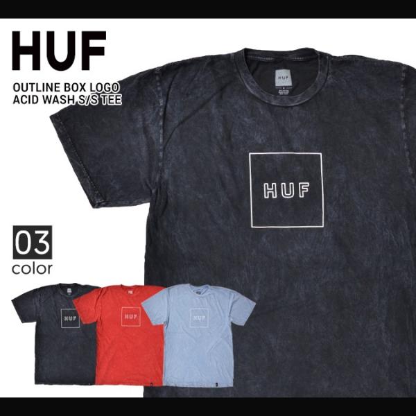 HUF (ハフ) OUTLINE BOX LOGO ACID WASH S/S TEE Tシャツ 半袖 メンズ クルーネックTシャツ ティーシャツ ストリート スケートアメリカ直営店買付の100％本物/正規品サイズ（平置cm）Sサイズ　着丈...