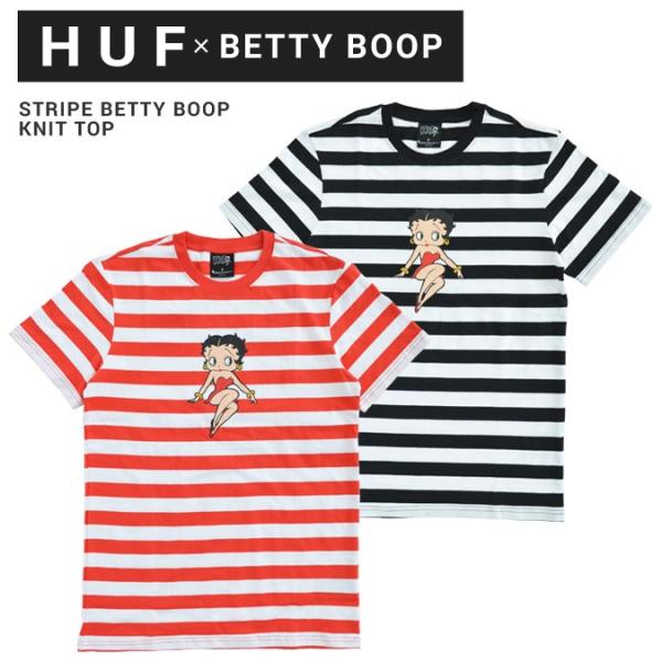 HUF (ハフ) Tシャツ STRIPE BETTY BOOP KNIT TOP 半袖 カットソー メンズ S-XL ブラック レッド HUF × BETTY BOOP コラボアメリカ直営店買付の本物/正規品サイズ（平置cm）Sサイズ　着丈...