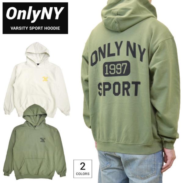 ONLY NY (オンリーニューヨーク) パーカー VIRSITY SPORT HOODIE プルオーバー パーカー スウェット メンズ S-XL オリーブ オフホワイトアメリカ直営店買付の本物/正規品サイズ（平置cm）Sサイズ　着丈65c...