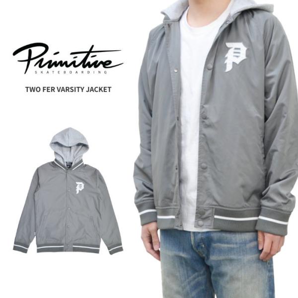 PRIMITIVE (プリミティブ) ジャケット TWO FER VARSITY JACKET スタジアムジャケット ナイロンジャケット メンズ S-XL チャコール日本正規代理店商品サイズ（平置cm）Sサイズ　着丈69cm 身幅53cm ...