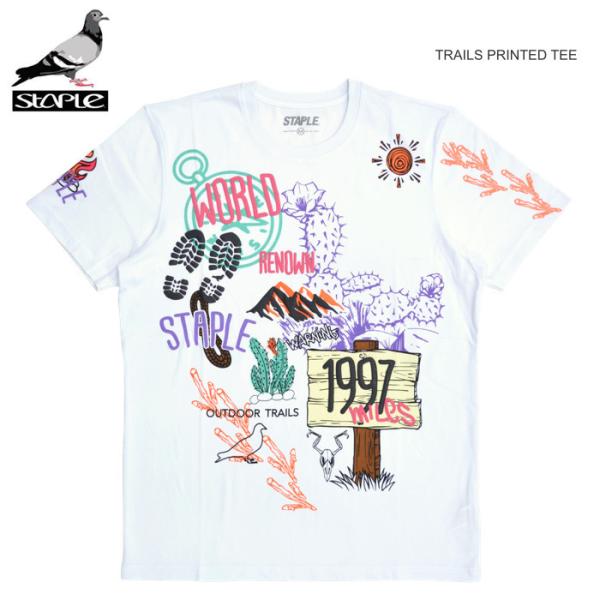 STAPLE (ステイプル) Tシャツ TRAILS PRINTED TEE 半袖 カットソー メンズ M-XL ホワイト日本正規代理店商品サイズ（平置cm）Mサイズ　着丈71cm 身幅52cm 袖丈(肩上から)21cm 肩幅46cmLサイ...