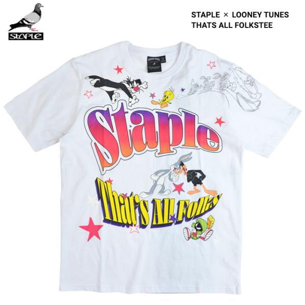 STAPLE (ステイプル) Tシャツ LOONEY TUNES ルーニーテューンズ THATS ALL FOLKS TEE 半袖 カットソー メンズ M-XL ホワイト日本正規代理店商品サイズ（平置cm）Mサイズ　着丈69cm 身幅53c...