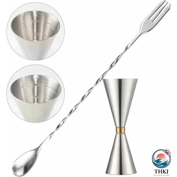 「バーテンダーセット」目盛り付き30ml/45mlジガーカップx 1、30cmバースプーン×1。プロのバーテンダーでも一般人でも、最もベースなバーテンダーツールセットです。  「上質なステンレス」厳選されたステンレス素材で作り上げ、耐久性が...