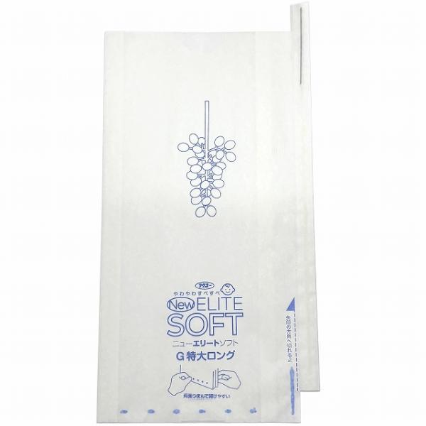 ニューエリートソフトＧ　特大ロング（Uカットシホ゛リG)　Y止付 220×350mm 100枚入/袋　マチ付 ウラツヤツヤ リニューアル！このぶどう掛袋は湿潤強度、通気性その他ぶどう栽培に最も適した条件を備え、安定性も高い掛袋です。ロングタ...