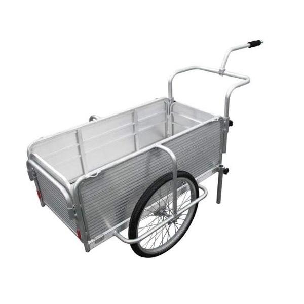 《仕様》●自転車接続金具付き●タイヤタイプ：20インチ ノーパンクタイヤ●材質：アルミ●最大積載重量　・手引き時：80kg　・自転車接続時：50kg●使用時の寸法(グリップハンドルを除く)　・全長：1250mm　・全幅：670mm　・全高：...