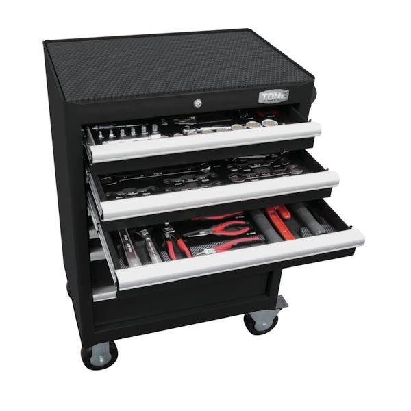 《仕様》●ボールベアリング式ダブルレール仕様●色：マットブラック●鍵付●トレー付●キャスター径：φ127mm●天板耐荷重：5488N（560kgf）●引出し耐荷重：392N（40kgf）●総耐荷重：　静止時　6860N(700kgf)　移動...