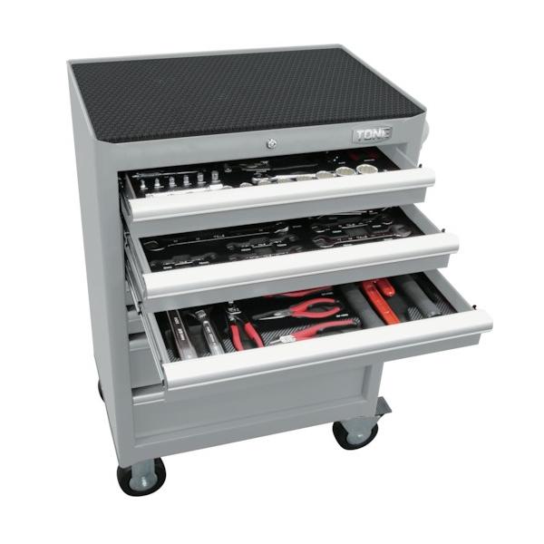 《仕様》●ボールベアリング式ダブルレール仕様●色：シルバー●鍵付●トレー付●キャスター径：φ127mm●天板耐荷重：5488N（560kgf）●引出し耐荷重：392N（40kgf）●総耐荷重：　静止時　6860N(700kgf)　移動時　5...