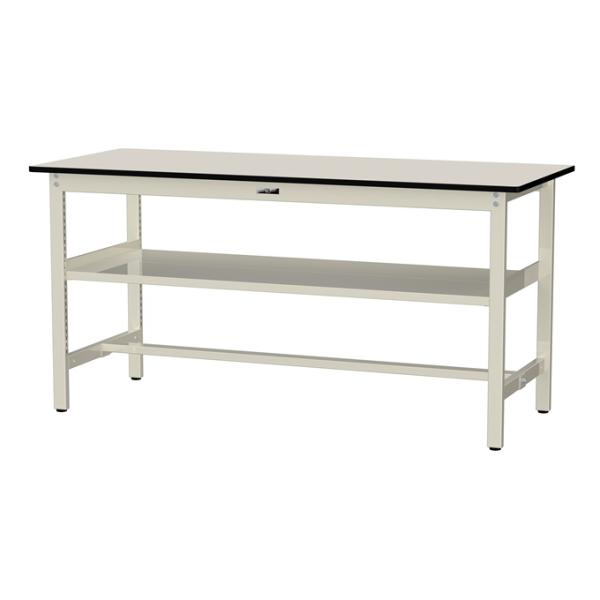 《仕様》●ポリエステル天板（20mm）●カラー　・天板：アイボリー　・脚部：アイボリー●サイズ：W1800×D750×H900●質量：46.3kg●均等耐荷重：300kg《特長》●中間棚板は支柱のスリット穴に棚受金具をはめ込むだけでセット完...